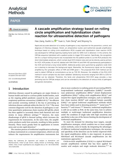 PDF A Cascade Amplification Strategy Based On Rolling Circle