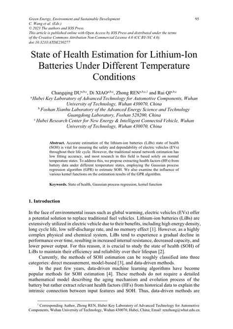 Pdf State Of Health Estimation For Lithium Ion Batteries Under
