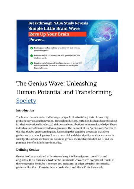 The Genius Wave Unleashing Human Potential And Transforming Societypdf