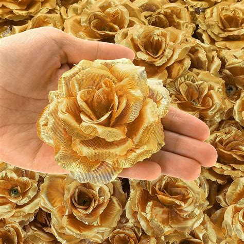 Paquete de rosas artificiales doradas para decoración manualidades cabezas de flores de