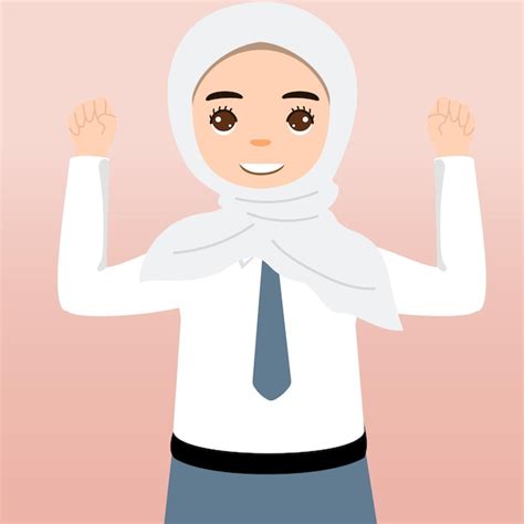 고등학교 유니폼 벡터 일러스트를 입고 Hijab 무슬림 학생 프리미엄 벡터