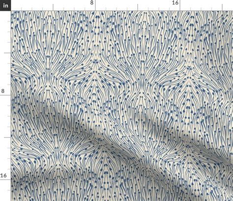 Enoki Mushroom Damask In Dark Blue On Fabric Spoonflower