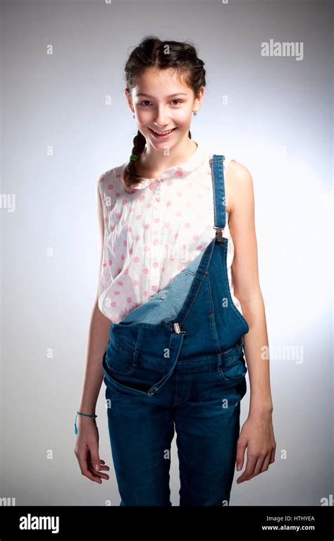 Portrait Of A Preadolescent Girl With Brown Hair Stock Photo Alamy