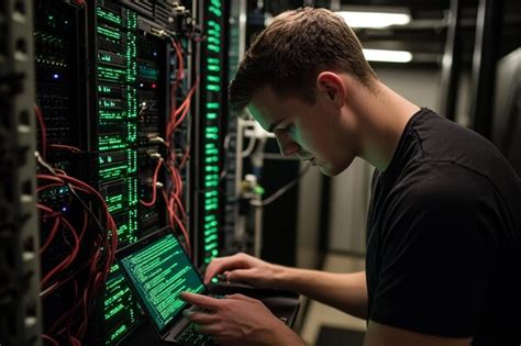 Professional Engineer And IT Technician Maintaining Servers In A Modern