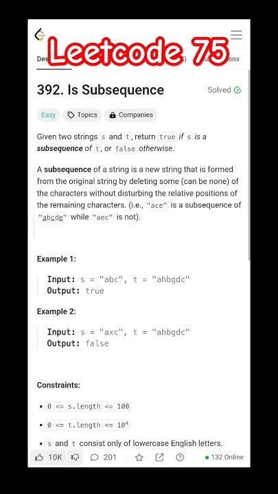 leetcode 75 392 is subsequence leetcode coding programming