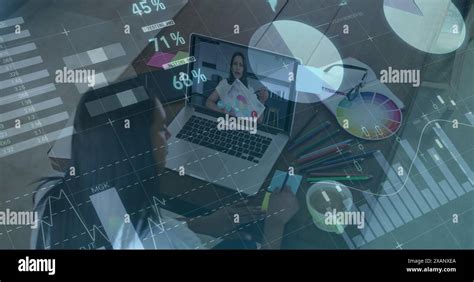 Image Of Financial Graphs And Data Over African American Female