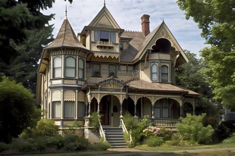 Folk Victorian Style House Generative AI Stock Illustration
