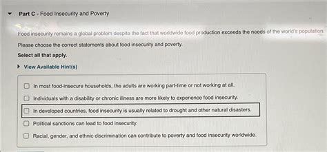 Solved Part C ﻿food Insecurity And Povertyfood Insecurity