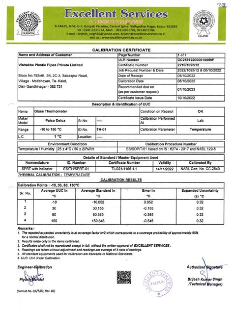 21 Thermometer Calibration Cartificate Pdf Thermodynamic Properties