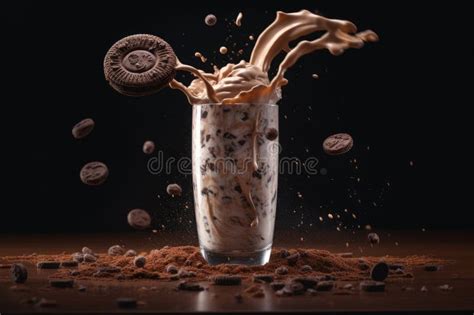 Delicious Milk Shake With Chocolate Cookies Floating Generative Ai