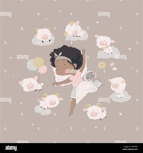 Cartoon Girl Falls Asleep Dreams And Counts Sheep The Girl Is Lying
