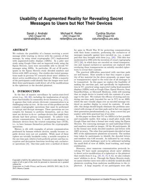 Pdf Usability Of Augmented Reality For Revealing Secret Messages To Users But Not Their