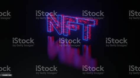 비곰팡이 토큰 개념 일러스트레이션 빨간색 와이어가 있는 Nft 워드 블랙 원활 회전에 네온 윤곽 기술 표면 3d 렌더링 대체