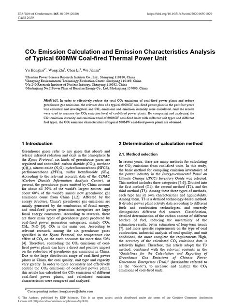 Co 2 Emission Calculation And Emission Characteris Pdf Coal Fossil Fuel Power Station