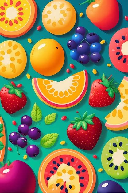 Premium Photo Fruits Pattern Colorful Illustration Background