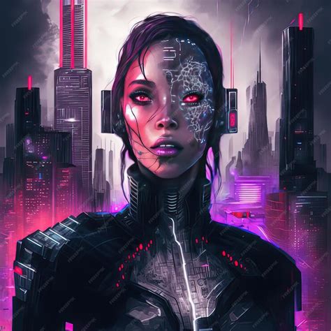 Premium Photo A Scifi Cyborg Woman Scifi Samurai Cyborg Girl A Young