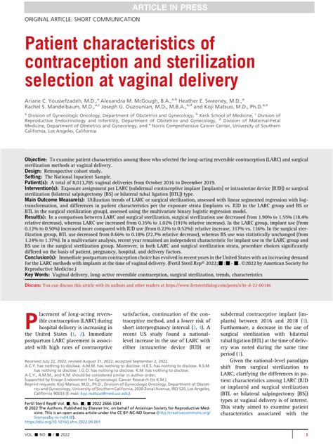 Pdf Patient Characteristics Of Contraception And Sterilization Selection At Vaginal Delivery