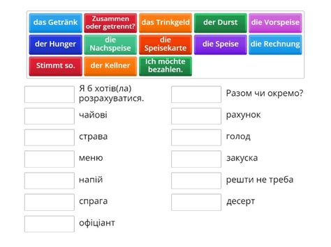 Wortschatz Im Restaurant Match Up