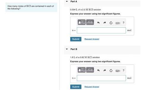 Solved Part A How Many Moles Of KCl Are Contained In Each Of Chegg Com