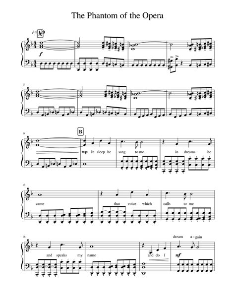Phantom Of The Opera Sheet Music Piano Beginner Phantom Of The Opera