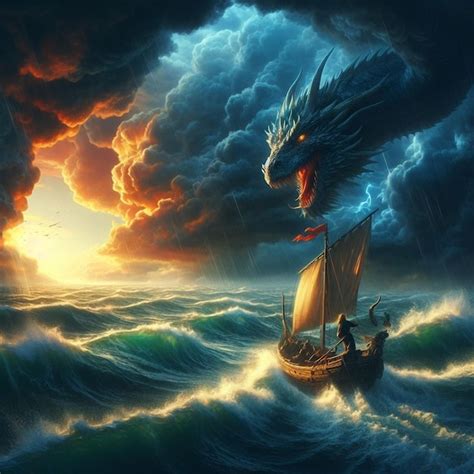 A dragon is on a boat with a dragon on it | Premium AI-generated image