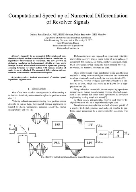 Pdf Computational Speed Up Of Numerical Differentiation Of Resolver