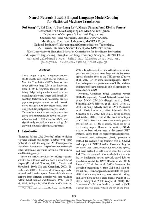 Pdf Neural Network Based Bilingual Language Model Growing For
