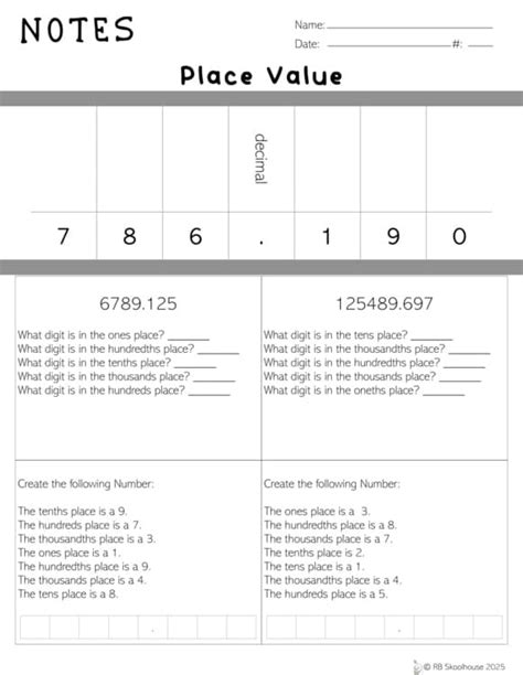 Decimal Operations Place Value Guided Notes Concepts And Vocabulary Review