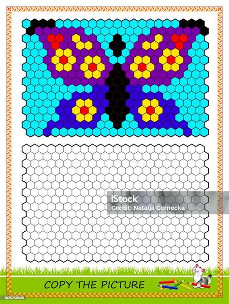 어린이를 위한 교육 페이지 사진 복사를 클릭합니다 어린이 학교 교과서를 위한 인쇄 가능한 워크시트 예를 들어 나비를 그리고 칠하십시오 색칠 및 계산 기술 개발 아기 색칠