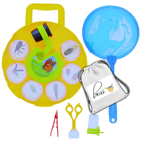 Bug Discovery Bundle Yellow Viewing Kit With Microscope Specimens Observation Tools Tweezers