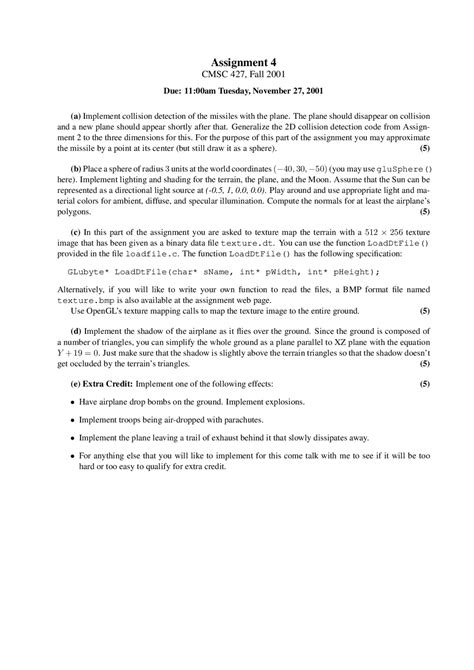 Assignment 4 With Solutions Computer Graphics Fall 2001 Cmsc 427