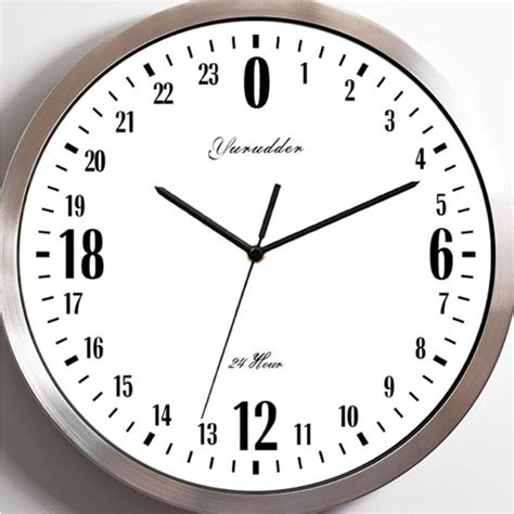 24 Hour Clock Analogue Wall Clock 12 Inch Round Metal Fashion Simple 24