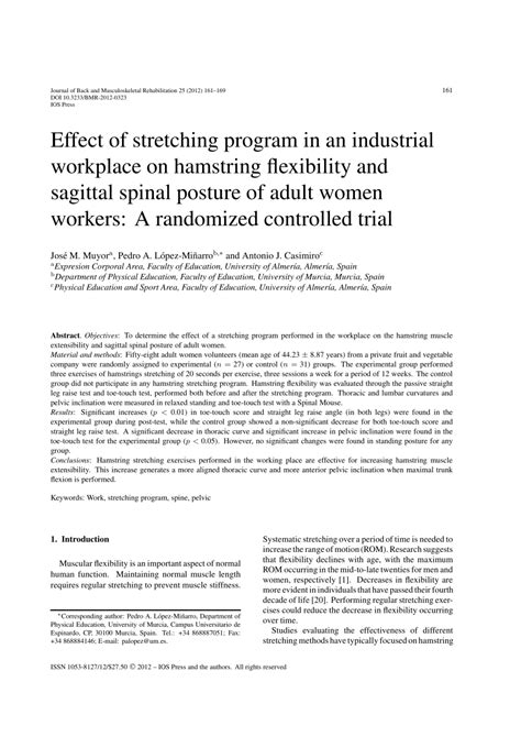 Pdf Effect Of Stretching Program In An Industrial Workplace On Hamstring Flexibility And