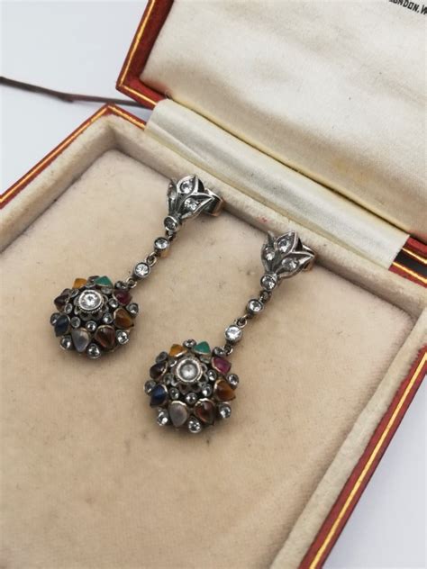 Reserved For D 18ct Gold Mixed Gems Princess Harem Drop Earrings