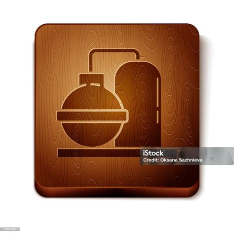 갈색 석유 및 가스 산업 공장 건물 아이콘 흰색 배경에 격리 나무 사각형 버튼입니다 벡터 일러스트레이션 0명에 대한 스톡 벡터