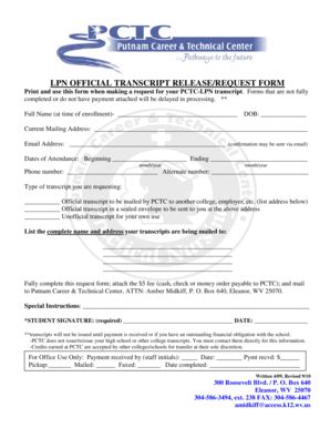 Fillable Online LPN OFFICIAL TRANSCRIPT RELEASE REQUEST FORM Print And