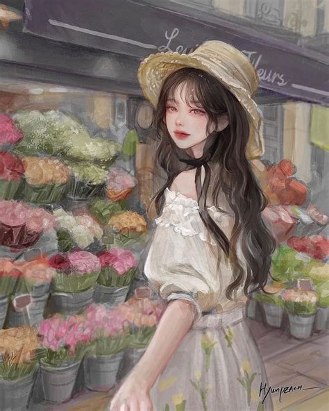 현피치 𝓱𝔂𝓾𝓷𝓹𝓮𝓪𝓬𝓱 On Instagram 꽃집에 가자 Ilustrasi Wanita Gadis Manga