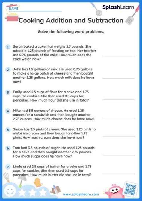 Add And Subtract Different Decimal Places Cooking Word Problems