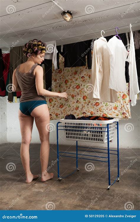 Portrait Of Pretty Woman In Laundry Stock Image Image Of Laundry