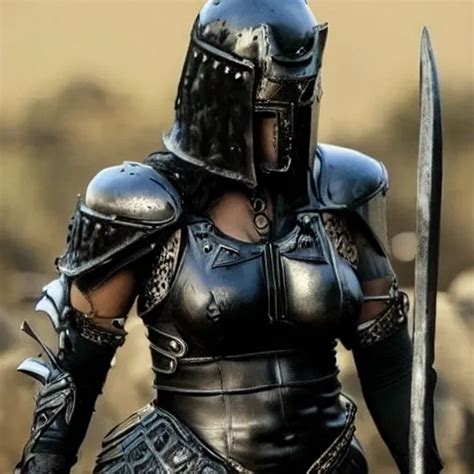 Warrior Eva Green Dressed As A Black Spartan With Signs Of Strug