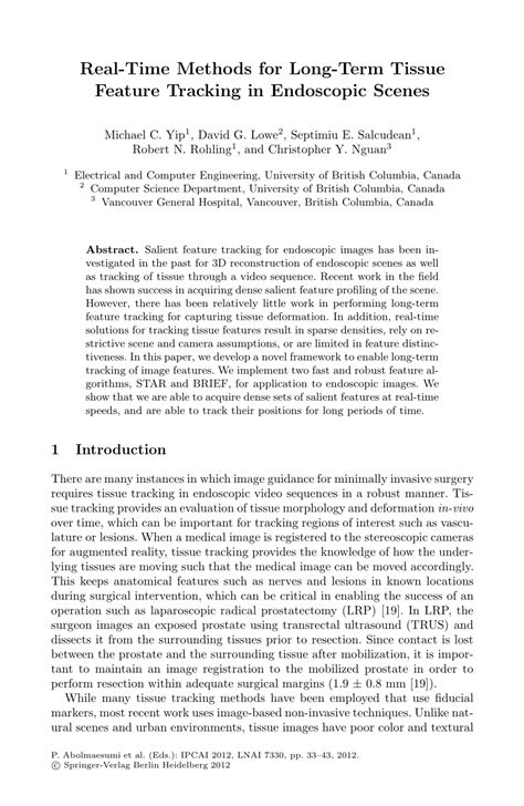 Pdf Real Time Methods For Long Term Tissue Feature Tracking In