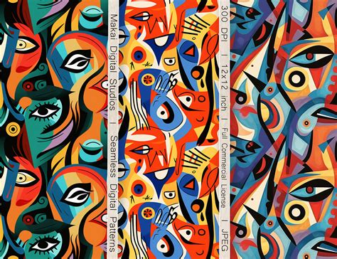Fine Art Inspired Picasso Patterns 12 Seamless Digital Papers For