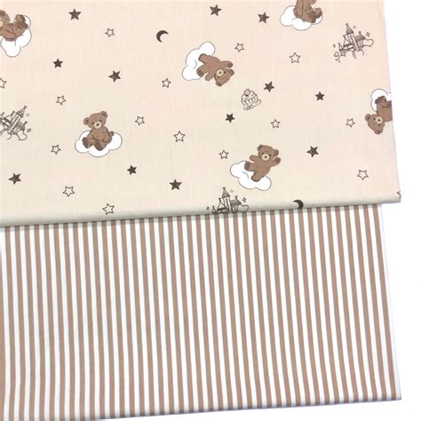 Kain Comb Cotton Corak Beruang Jalur Coklat Muda Bidang 60 Small