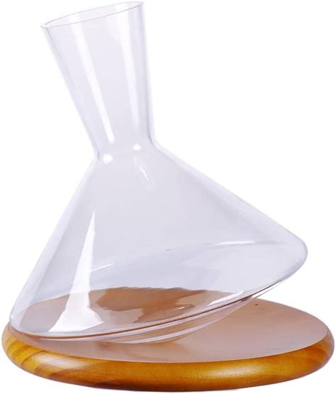 Wine Decanter 360 Rotating Wine Carafe With Wooden Base 1400ml Glass