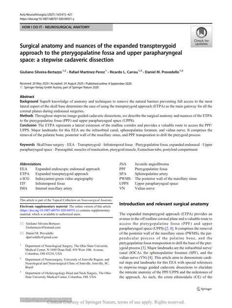 Surgical Anatomy And Nuances Of The Expanded Transpterygoid Approach To