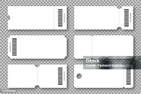 빈 티켓 쿠폰 및 주름 가장자리가있는 바우처 세트 티켓 및 바우처 모형 흰색 골판지 질감 콘서트 및 시네마 티켓 할인 쿠폰 및 기프트 쿠폰 템플릿 티켓에 대한 스톡 벡터