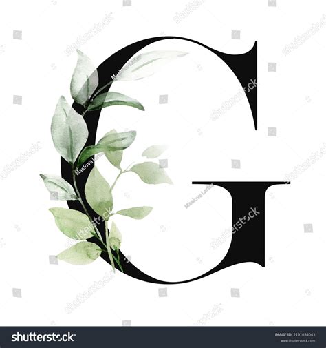 Floral Alphabet Letter G Watercolor Leaf Stock Illustration 2191634043