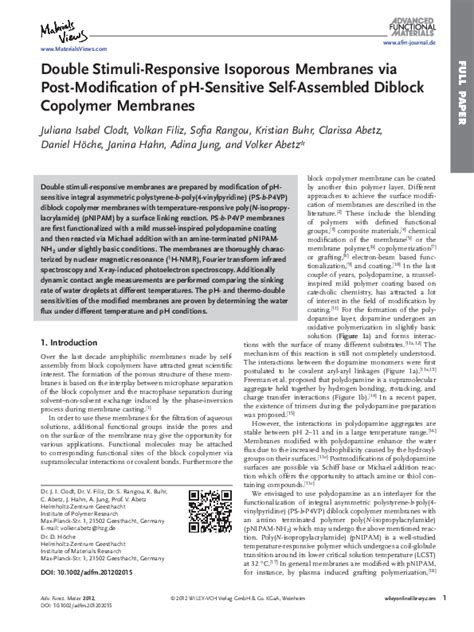 Pdf Double Stimuli Responsive Isoporous Membranes Via Post