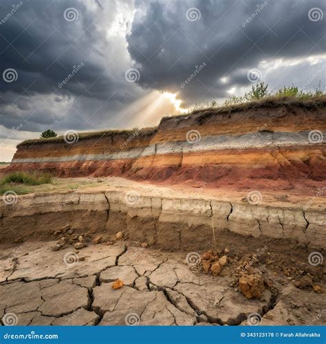 Erosion Exposes Layers Of Sediment In The Ground Stock Illustration