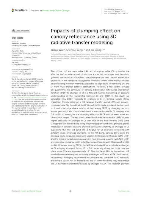 Pdf Impacts Of Clumping Effect On Canopy Reflectance Using 3d
